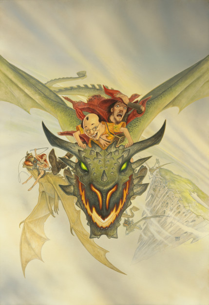 Rincewind and Twoflower riding a dragon, by Paul Kidby : r/ImaginaryDragons